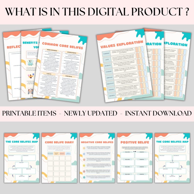 Core Values and Beliefs Worksheets, Automatic Thoughts. CBT Therapy ...