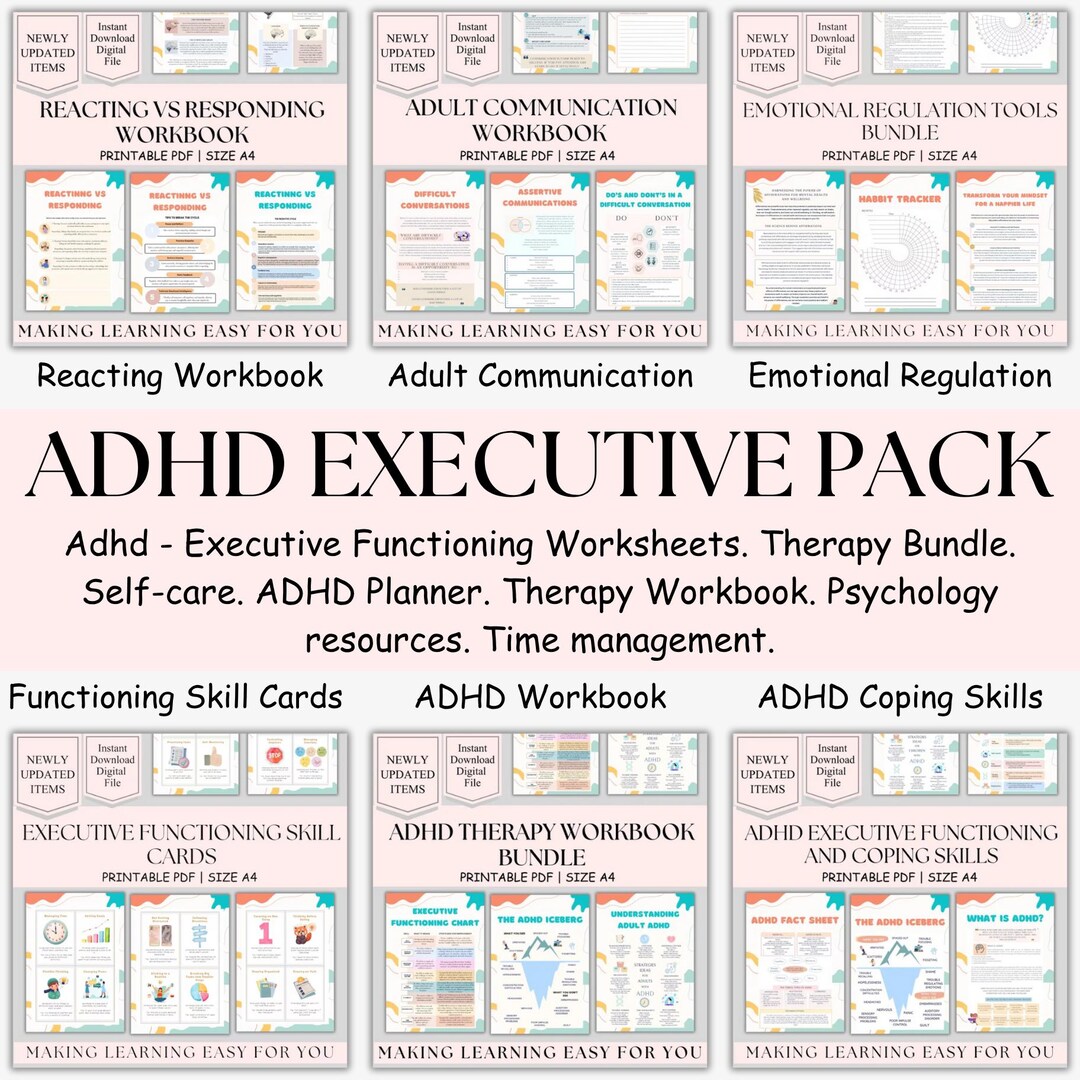 ADHD - Executive Functioning Worksheets. Therapy Bundle. Self Care ...