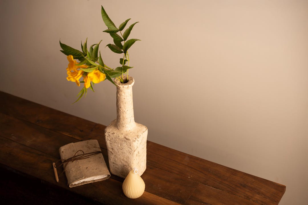 Handcrafted - Sustainable Paper Clay Textured Vase – Wabi-sabi - Unique ...