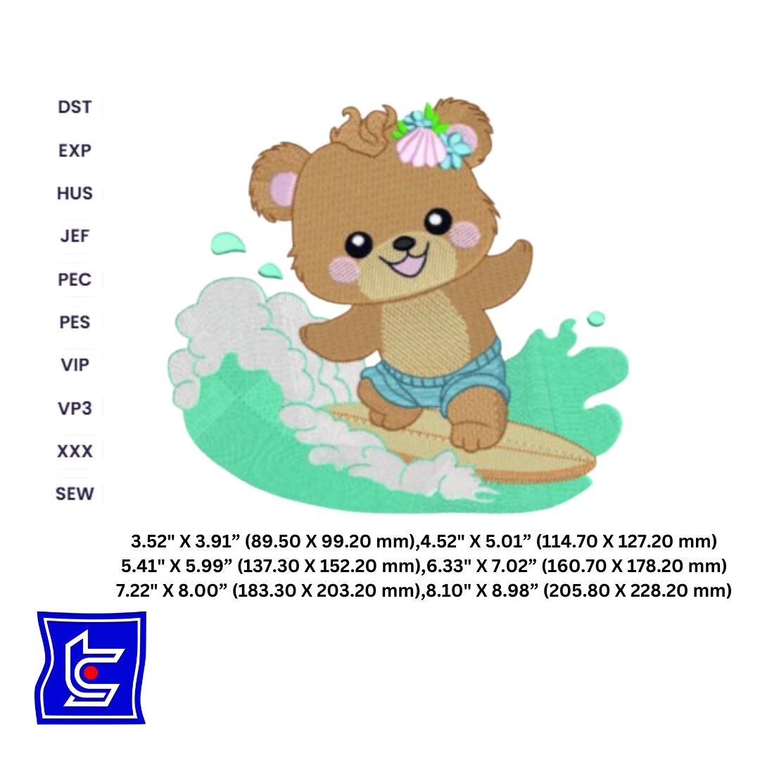Baby Surfer Teddy Bear Embroidery Design Embroidery Design Embroidery ...
