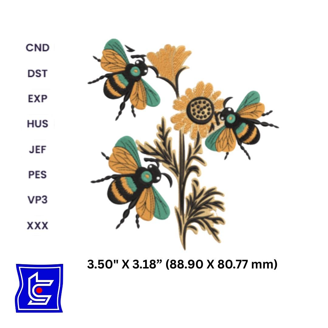 Bees and Flower Embroidery Design Embroidery Bugs & Insects Embroidery ...