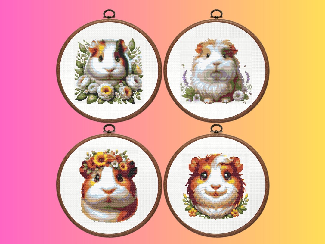 Guinea Pig Cross Stitch Pattern, Set of 4 Baby Hamster Cross Stitch ...