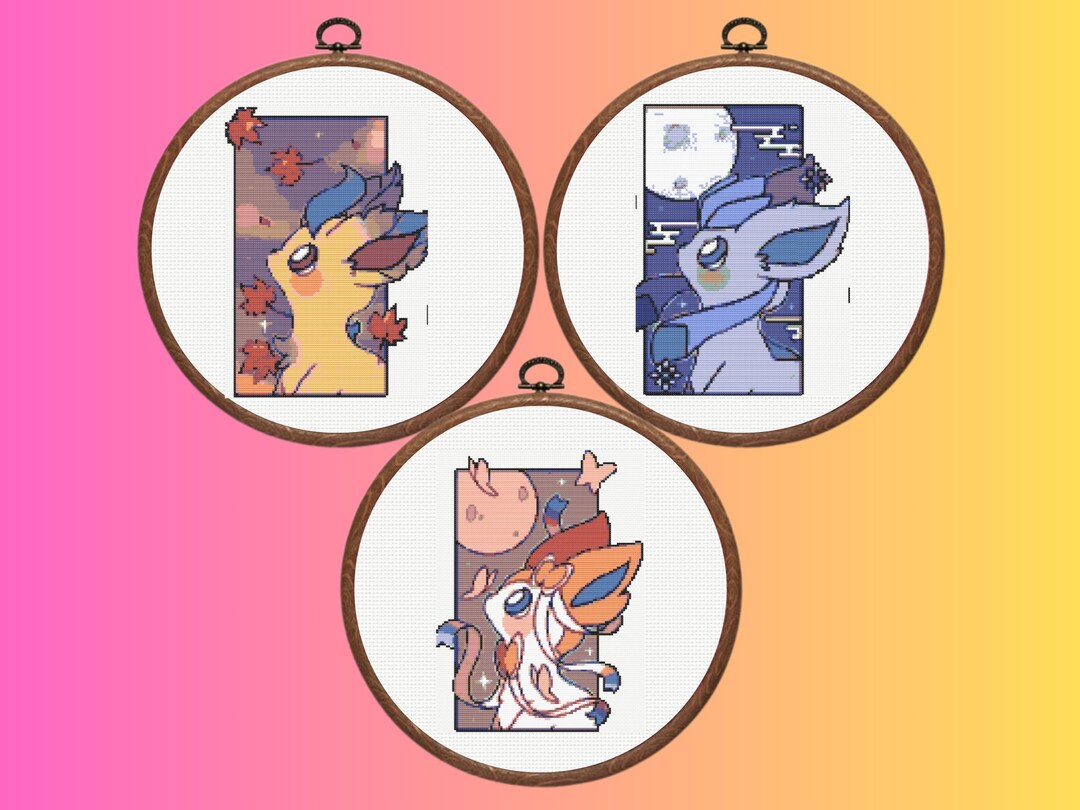 Pokemon Evolution Cross Stitch Pattern, Set of 3 Pokemon Cross Stitch ...