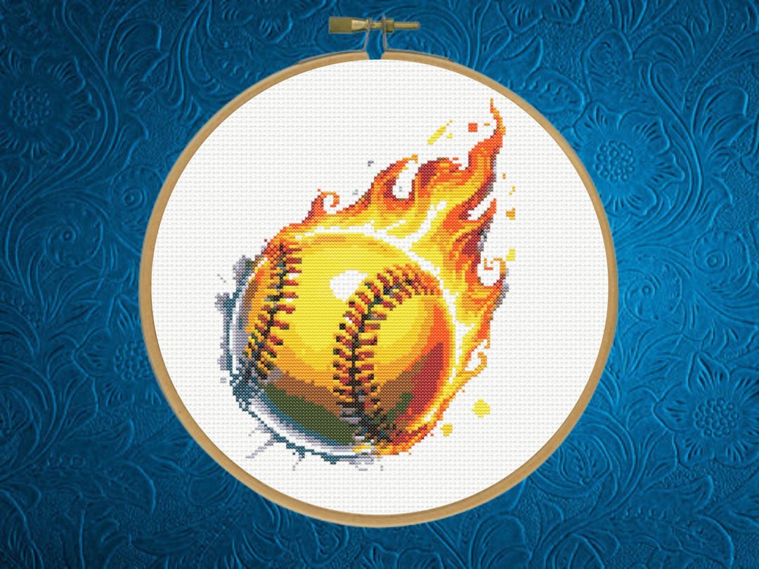 Baseball Cross Stitch Pattern, Flaming Baseball , Instant Download - Etsy