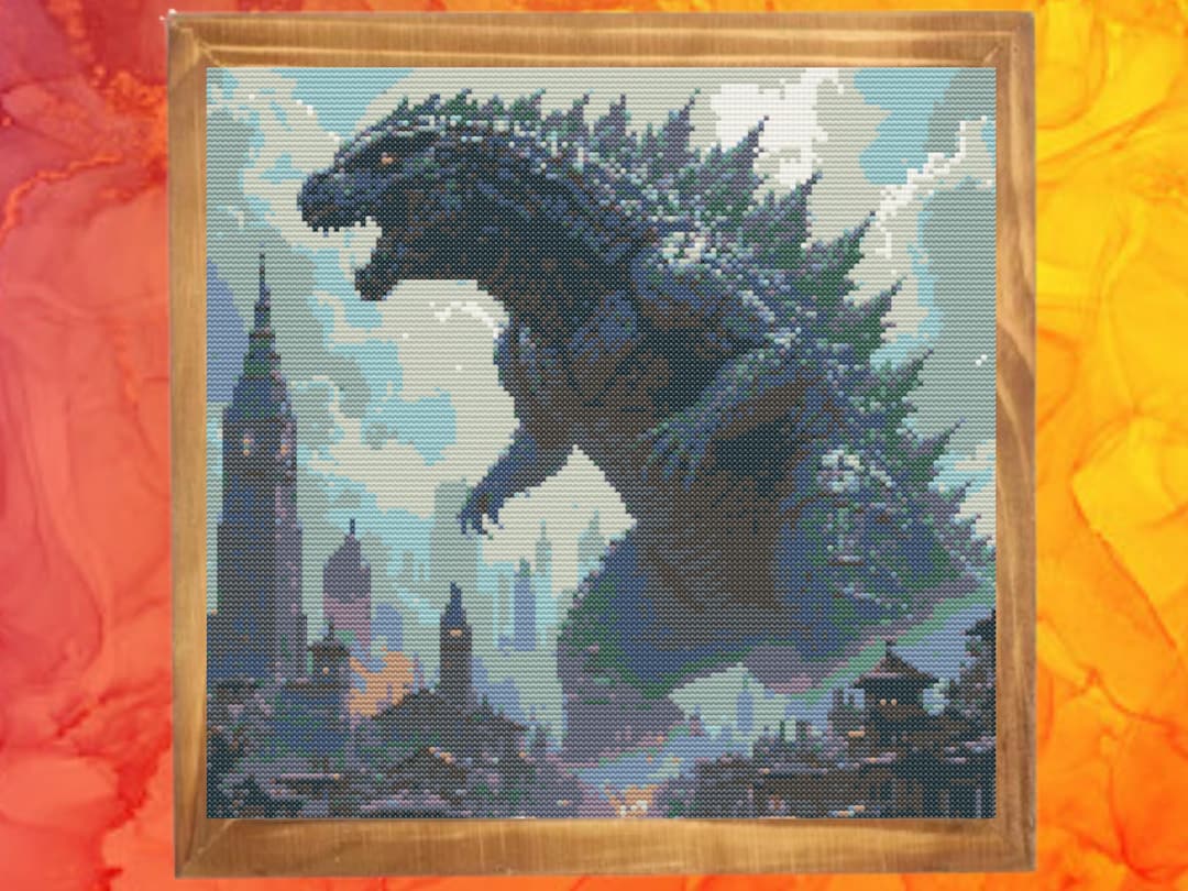Godzilla Cross Stitch Pattern, Monster Destroy City, Instant Download ...