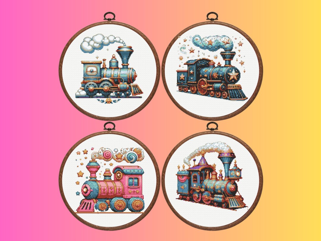 Train Cross Stitch Pattern, Set of 4 Train Cross Stitch Pattern ...