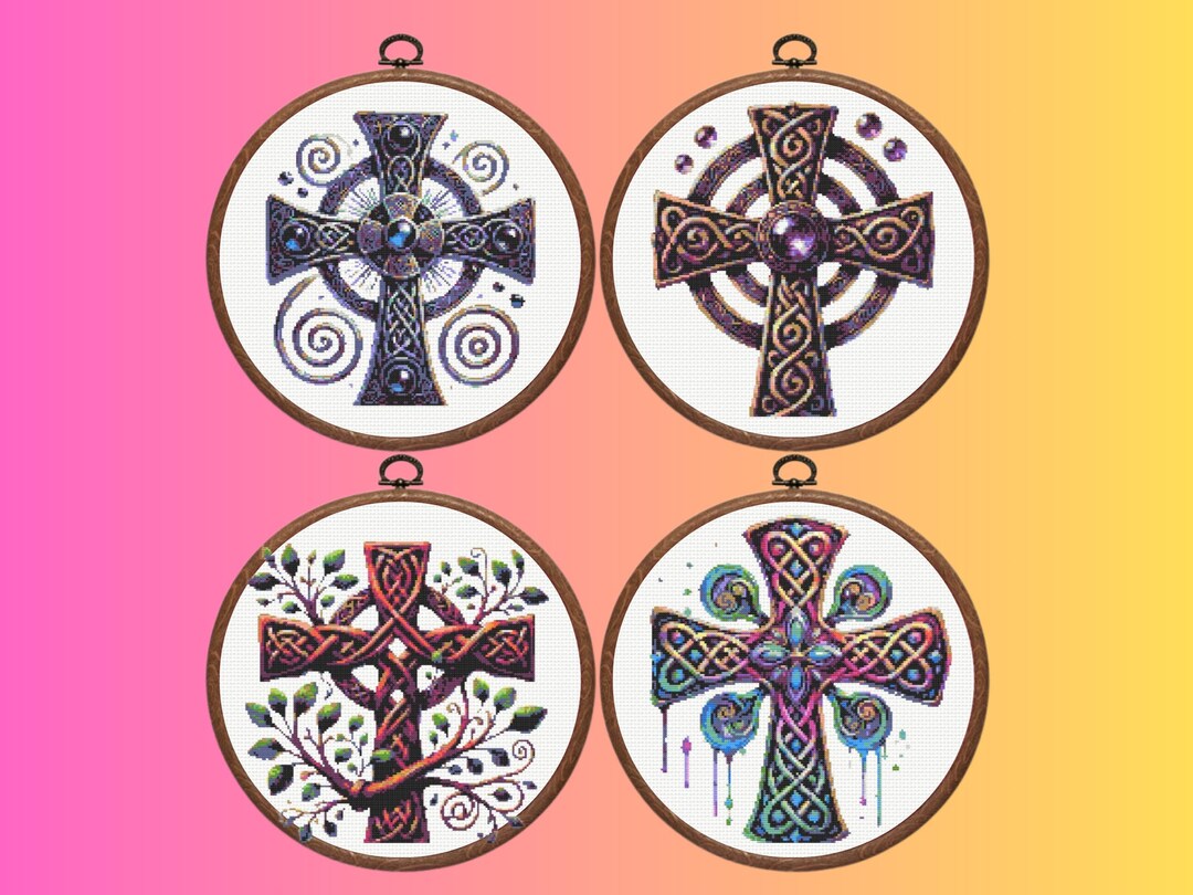 Celtic Cross Stitch Pattern, Set of 4 Celtic Cross Cross Stitch Pattern ...