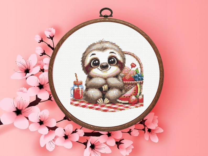 Sloth Cross Stitch Pattern, Set of 4 Baby Sloth Cross Stitch Pattern ...