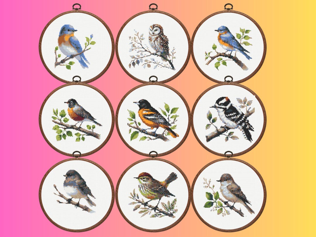Bird Cross Stitch Pattern, Set of 9 Birds Cross Stitch Pattern, Instant ...