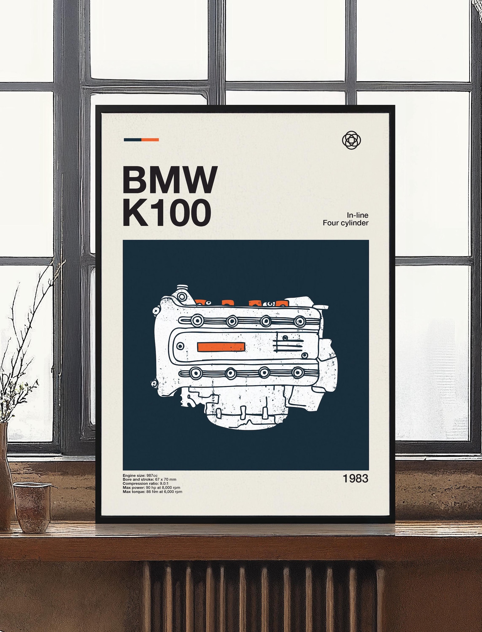 BMW K100 Engine Illustration Modern Design Poster - Etsy