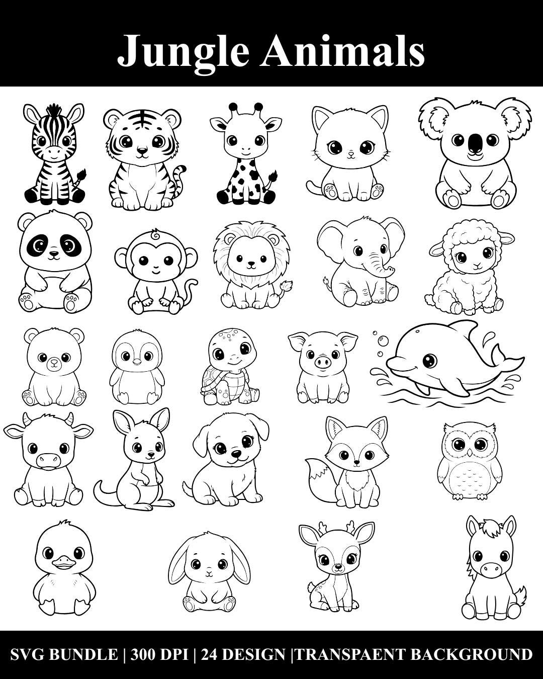 Cute Baby Animals SVG Bundle 24 Animals Lion, Giraffe, Elephant, Bunny ...
