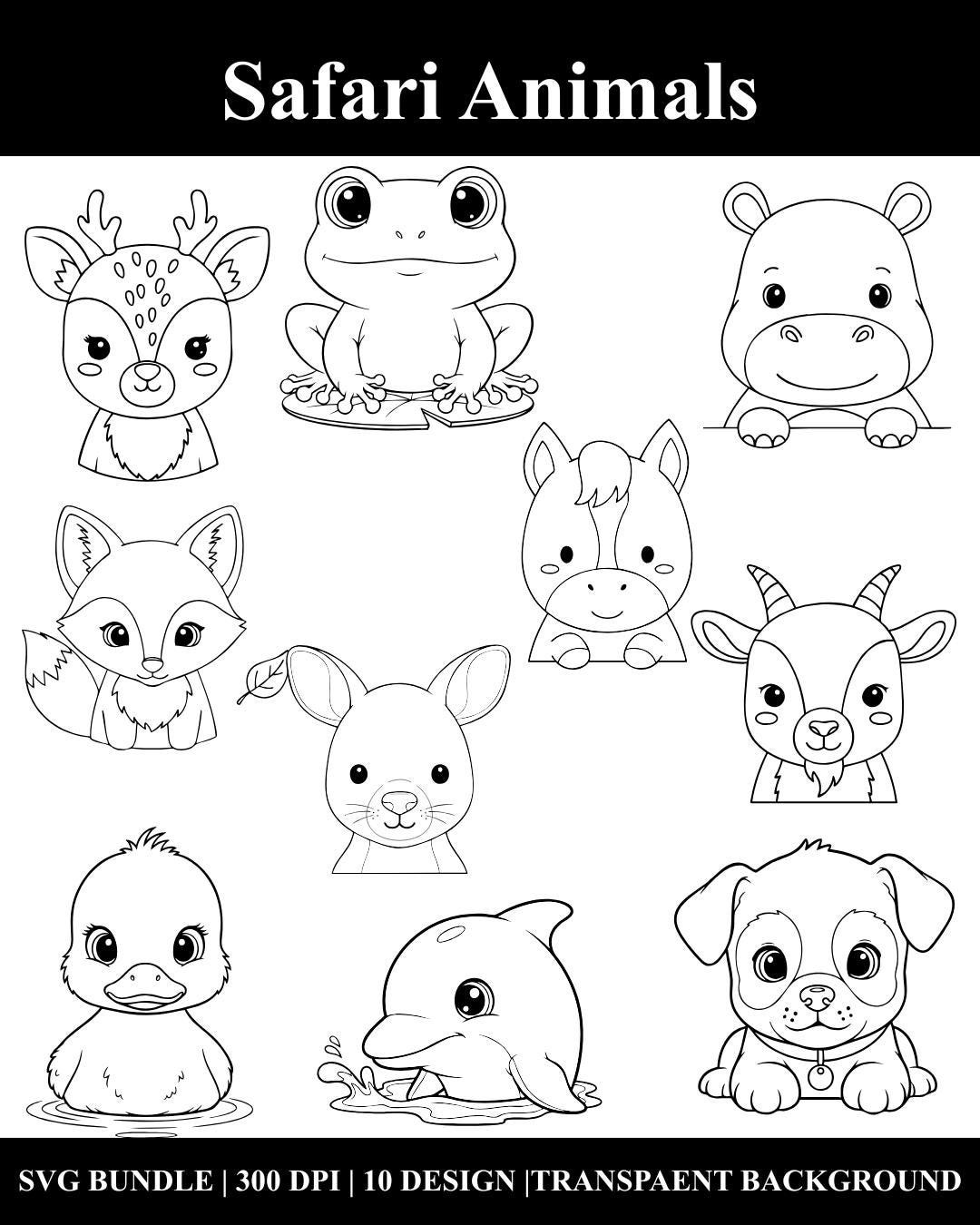Safari Animals SVG Bundle, Deer, Dog, Dolphin, Fox, Frog, Goat, Hippo ...