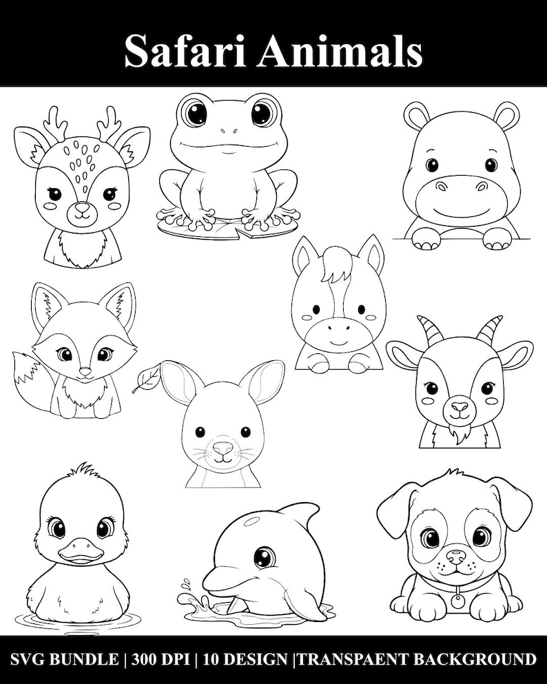 Safari Animals SVG Bundle, Deer, Dog, Dolphin, Fox, Frog, Goat, Hippo ...