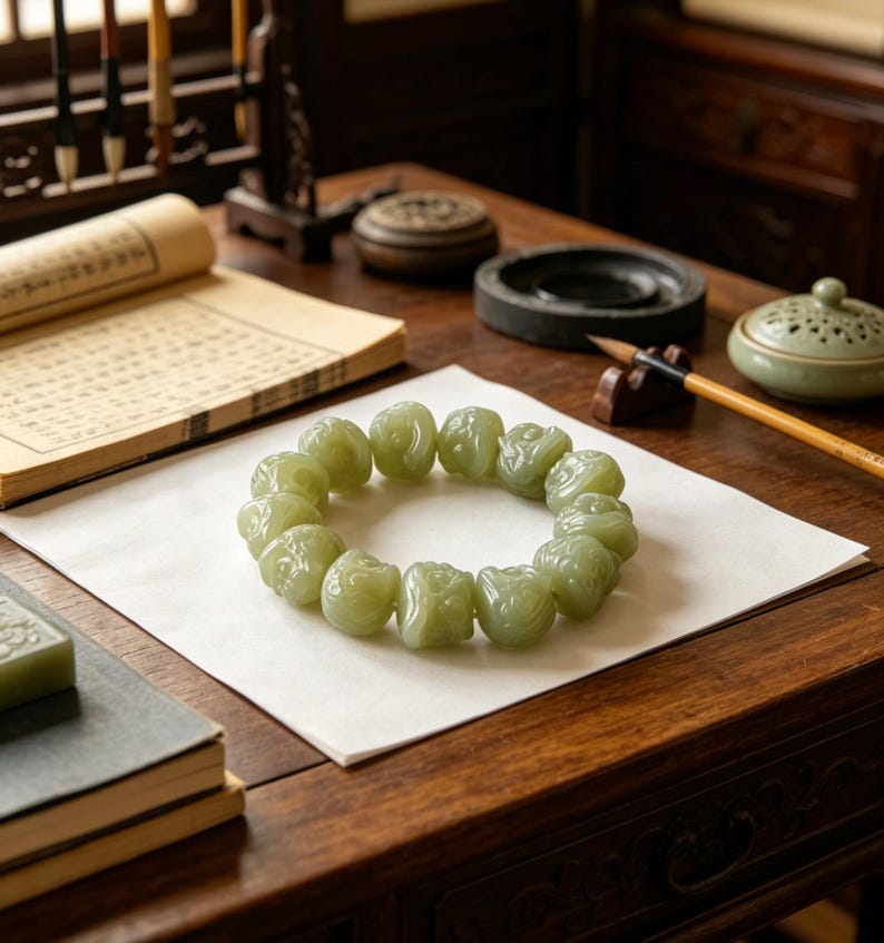 Natural Nephrite Jade Lion Dance Bracelet – Hand-carved Awakening Lion ...
