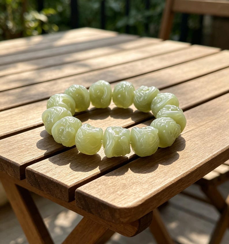 Natural Nephrite Jade Lion Dance Bracelet – Hand-carved Awakening Lion ...