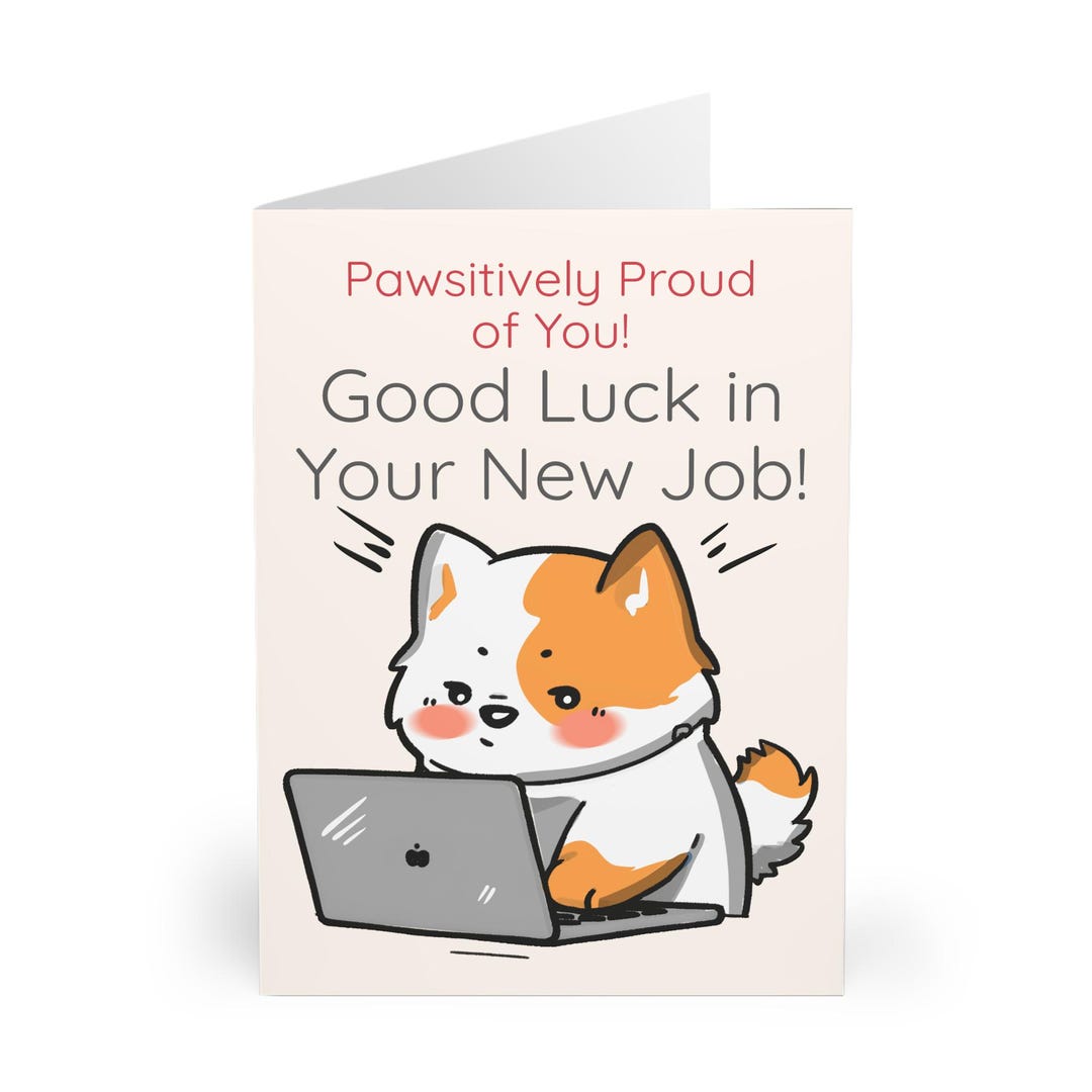 Cute Dog New Job Card - Funny Career Change Encouragement Gift - Kawaii ...