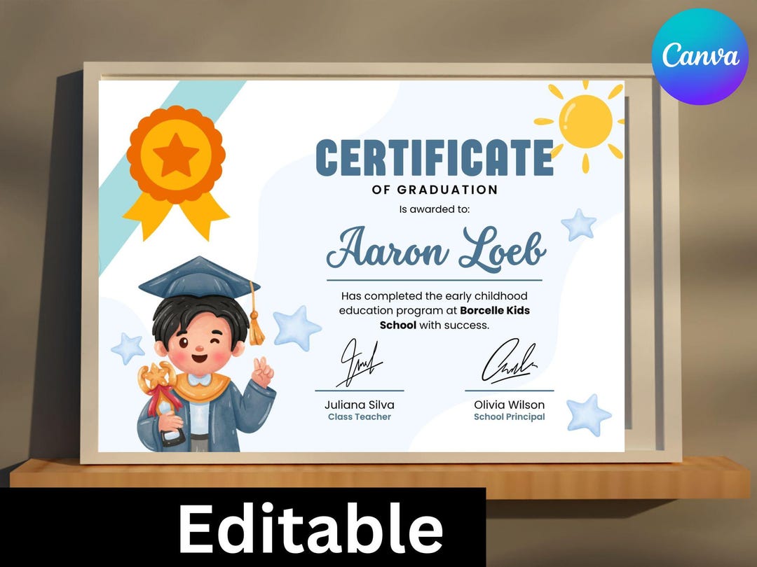 Kids Graduation Certificate\ Editable Preschool Diploma\ Kindergarten ...
