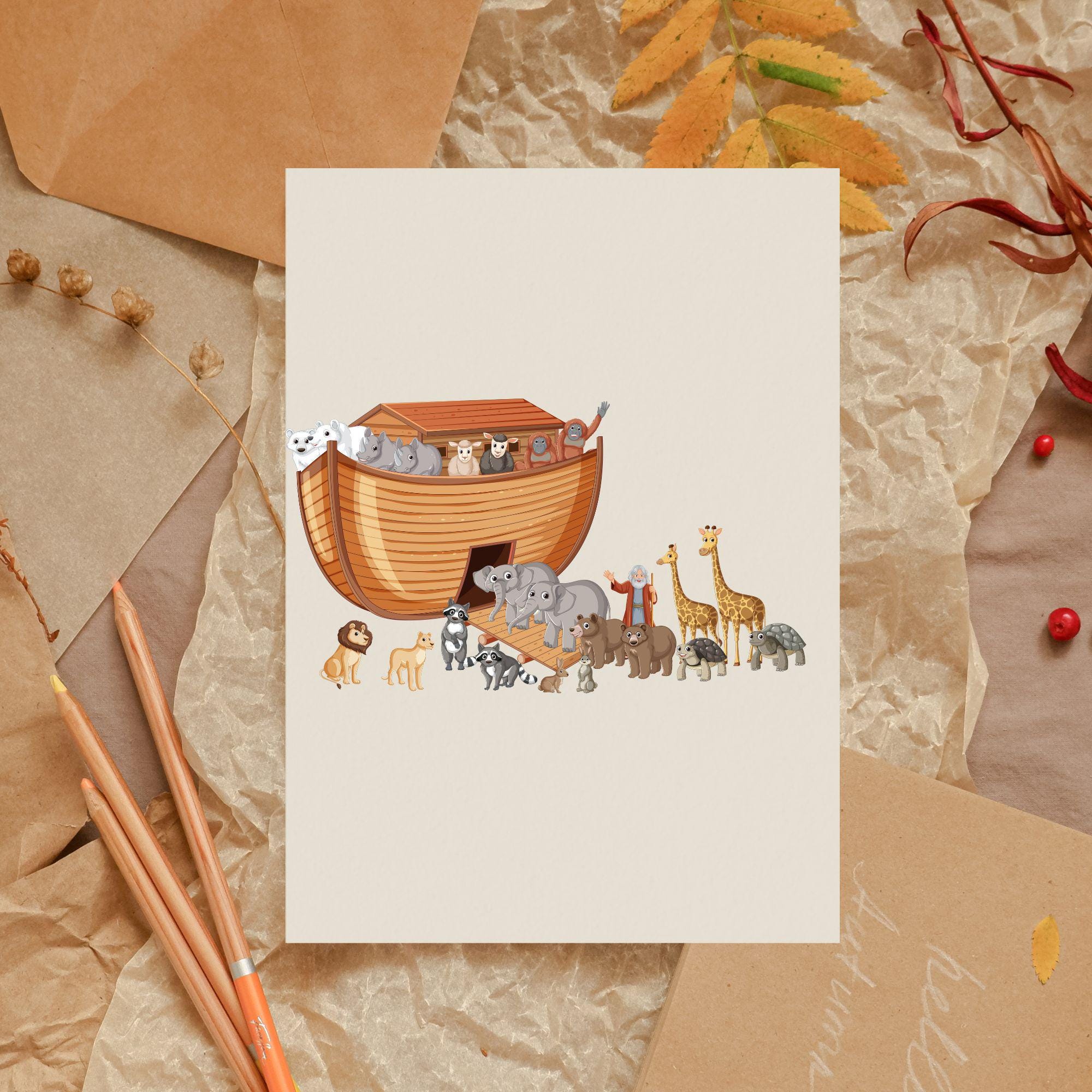 PNG/JPG\ Noah's Ark Clipart\ Watercolor Bundle\ Christian Clipart Set ...