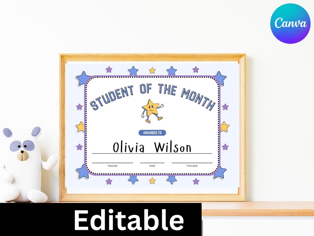 Student of the Month Certificate Editable | Printable School Award ...