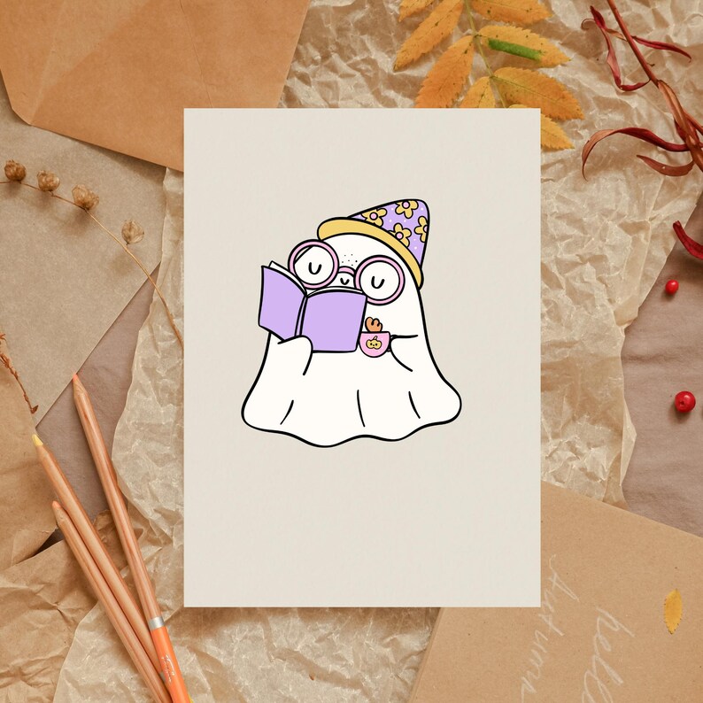 Bookish Ghost Clipart Set\ Cute Ghost Reading PNG\ Spooky Halloween ...