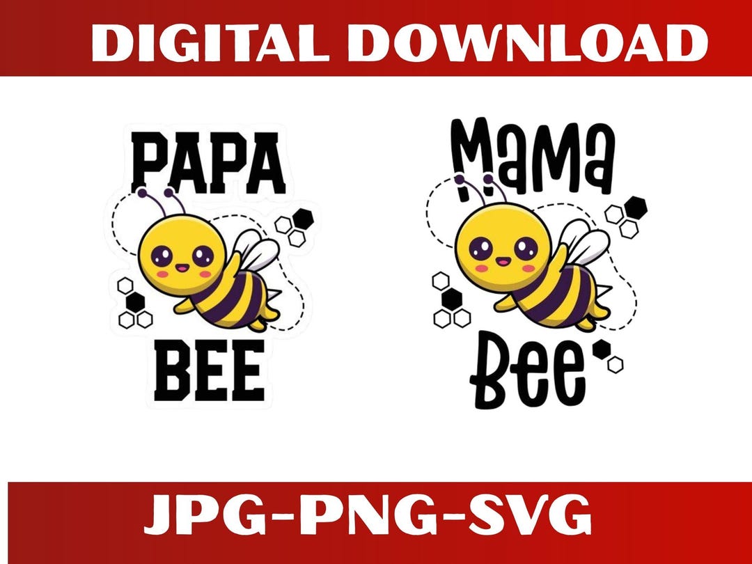 Papa Bee SVG\ Mama Bee SVG\ Cute Bee Couple SVG\ Matching Family\ Honey ...