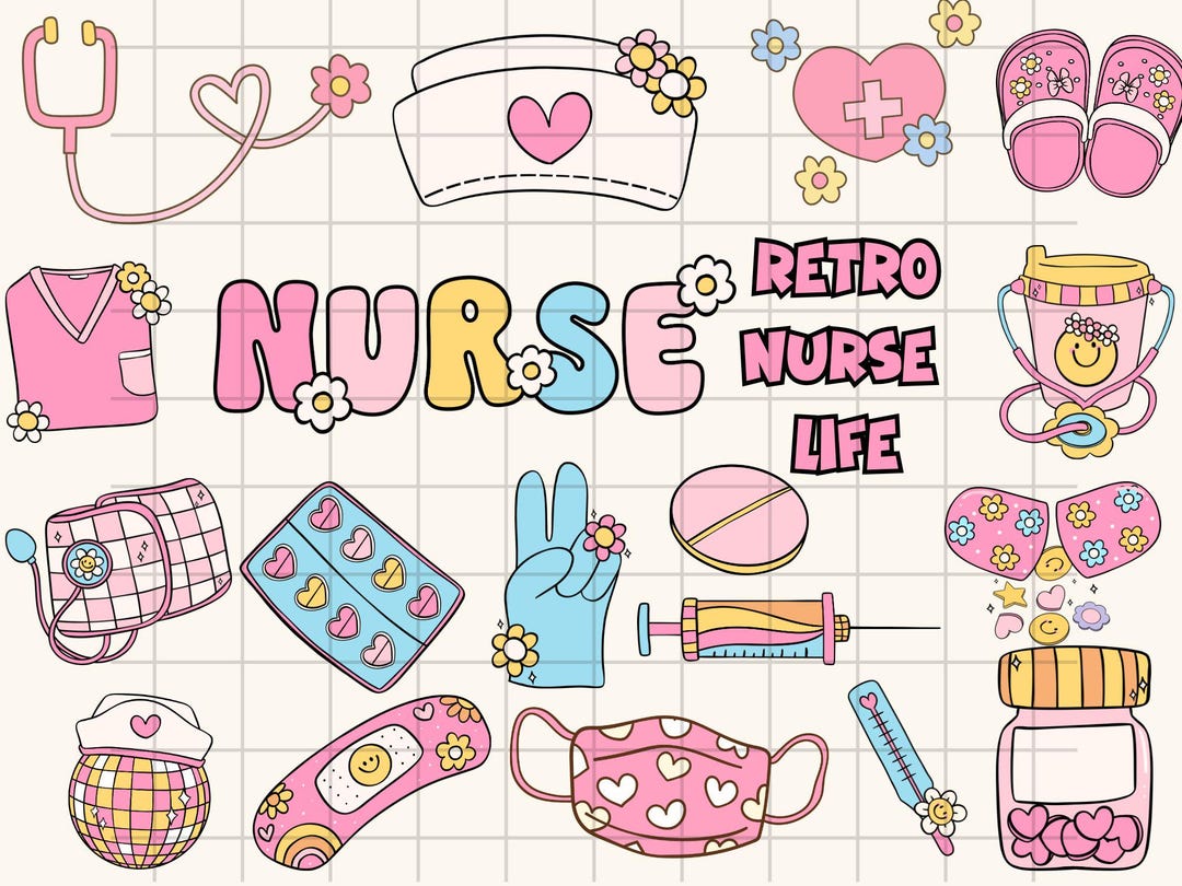 Retro Nurse Life Clipart\ Pink Nurse Png\ Medical Clipart\ Groovy ...