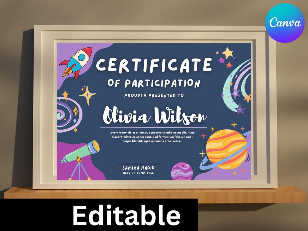 Kids Certificate of Participation Canva Template\ Colorful Blue and Orange Minimalist and ...