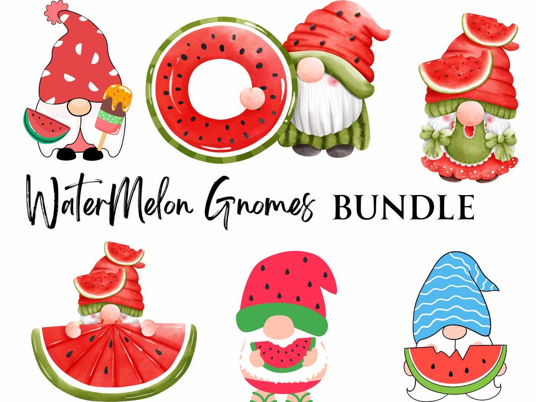 Watermelon Gnomes Clipart\ PNG Summer Fruit Graphics\ Cute Adorable ...