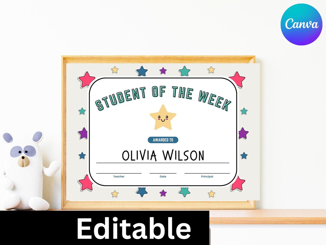 Student of the Week Certificate Editable | Printable School Award ...