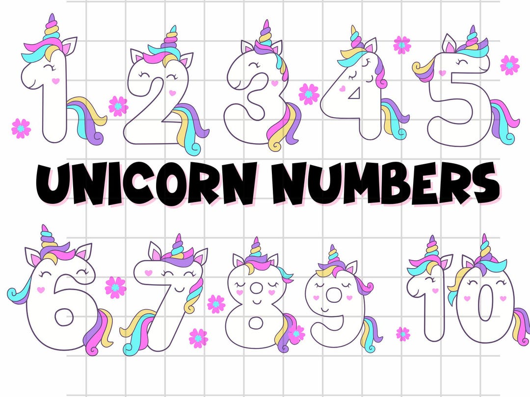 Unicorn Numbers Clipart | Rainbow Numbers | Cute Unicorns Digital Art ...