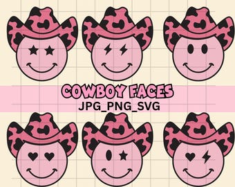 Happy Face Cowboy Hat Smiling Svg Western Country Style PNG/SVG Files ...