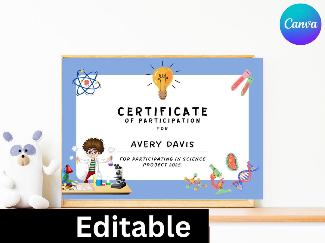 Kids Certificate of Participation Canva Template\ Colorful Blue and Orange Minimalist and ...