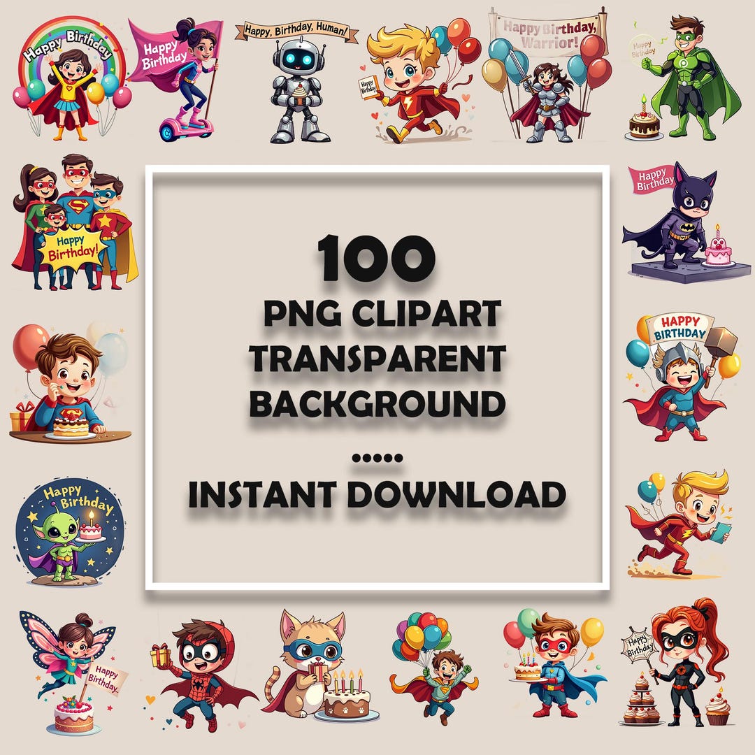 100 Kids Superhero Clipart, Birthday Superheroes Kids Clipart ...