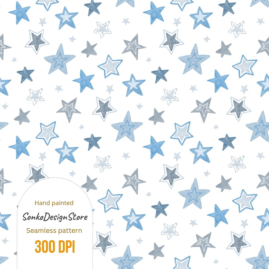 Stars Seamless Repeat Pattern, Watercolour Background Design, Hand ...
