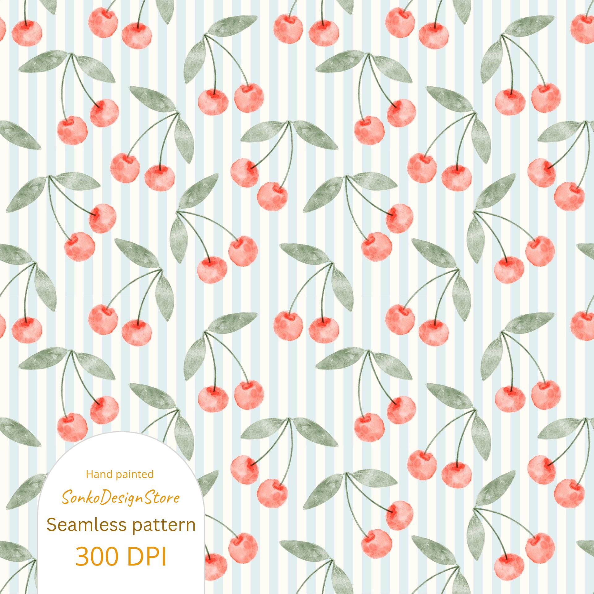 Watercolor Cherry Seamless Pattern | Hand Painted Cherry Design | High ...