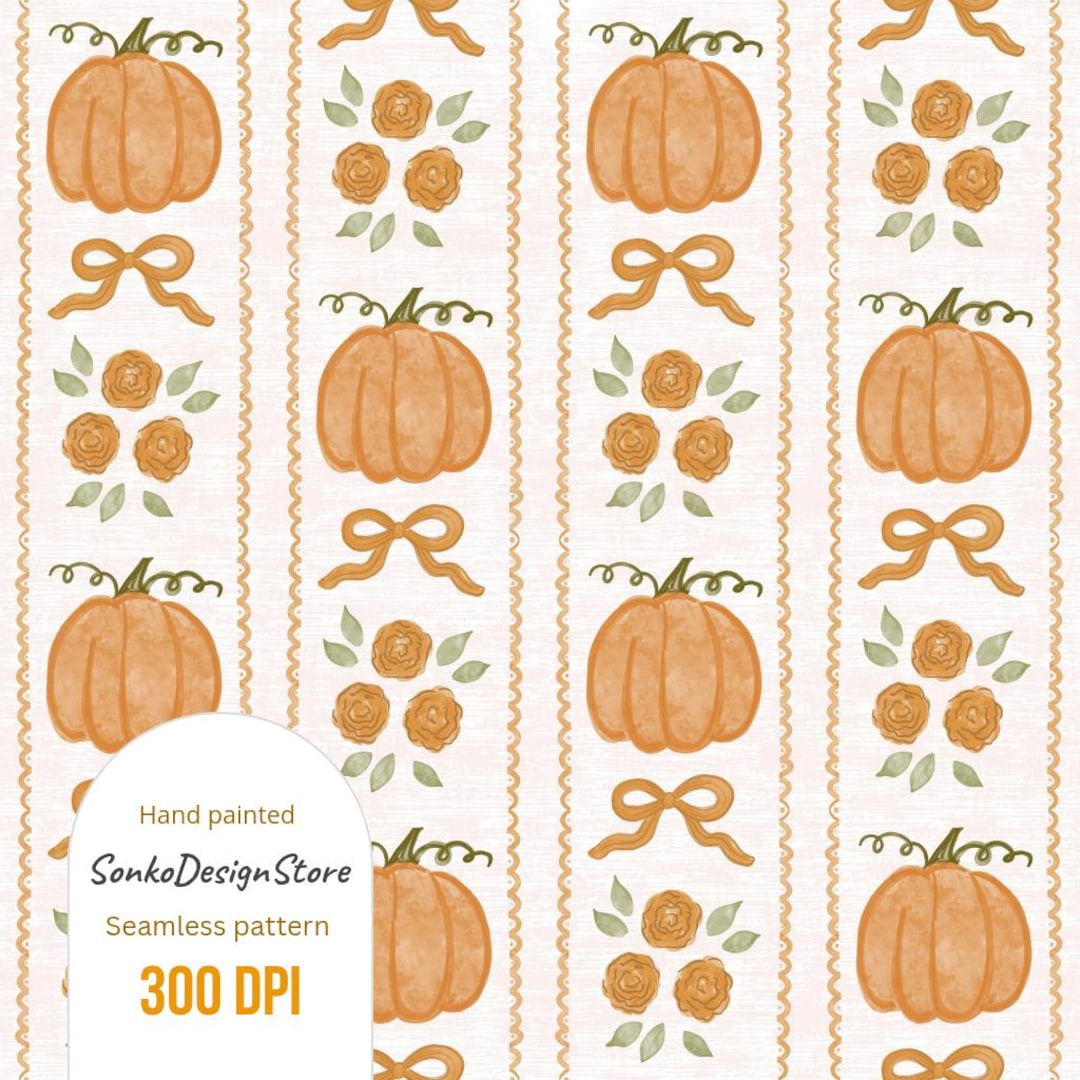 Fall Seamless Pattern: Pumpkin, Coquette Bows and Flowers ( Commercial ...