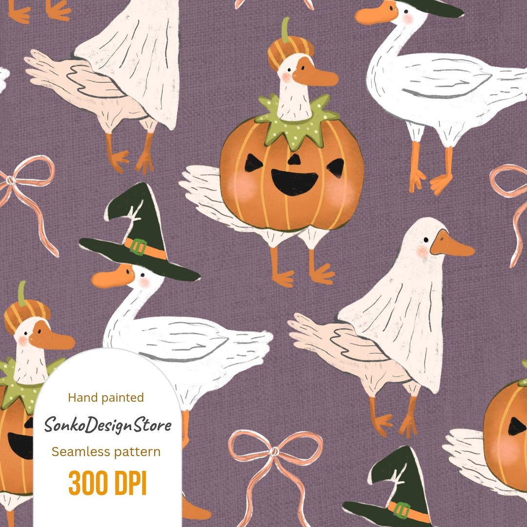 Funny Geese Halloween Seamless Pattern, Halloween Design for ...
