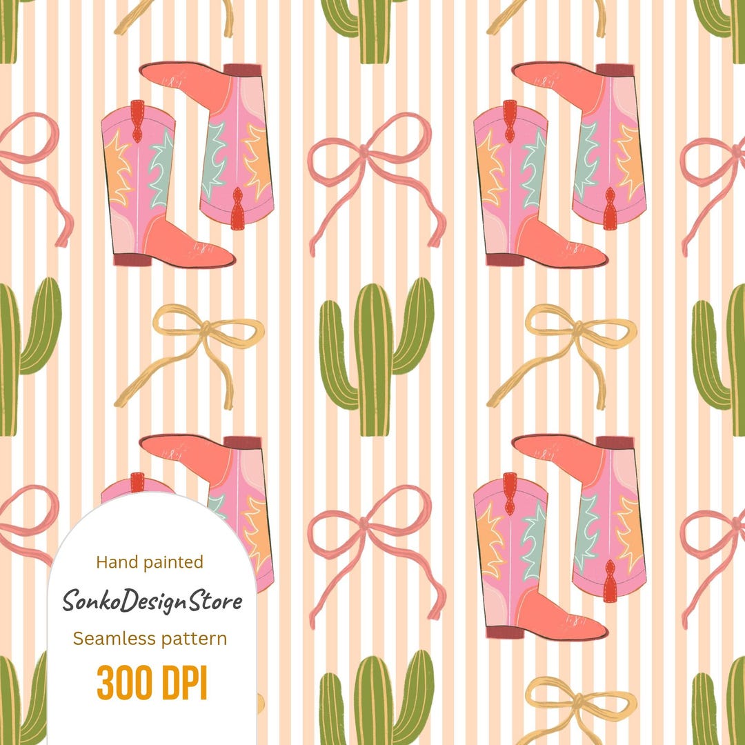 Cowgirl Boots Seamless Repeat Pattern, Western Fabric Design (instant ...