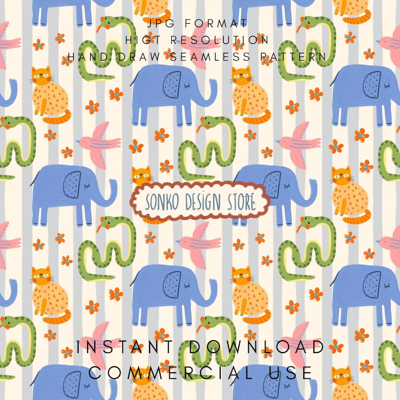 Zoo Seamless Repeat Pattern, Nursery Animals Fabric Design, Jpeg ...