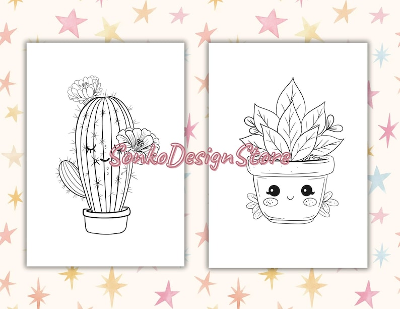 Kawaii Cactus Coloring Book, Printable Art (PDF) - Etsy