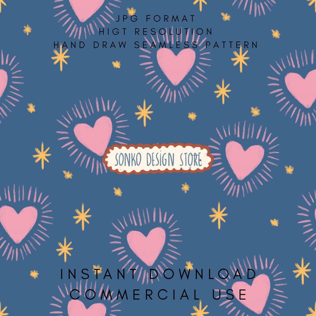 Heart Seamless Repeat Pattern, Shining Heart and Stars Digital Paper ...