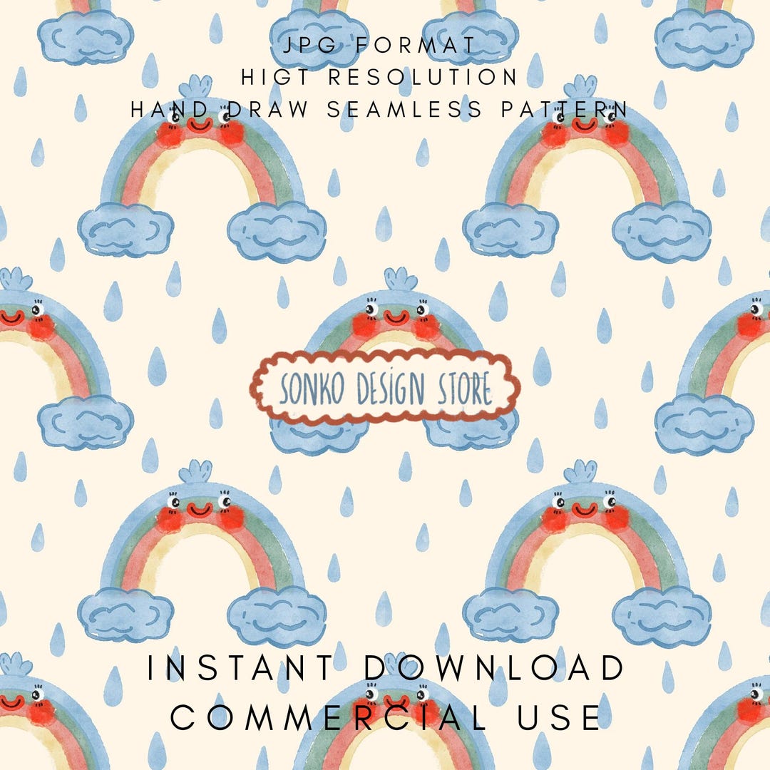 Rainbow Seamless Repeat Pattern, Whimsical Digital Design, Nursery ...