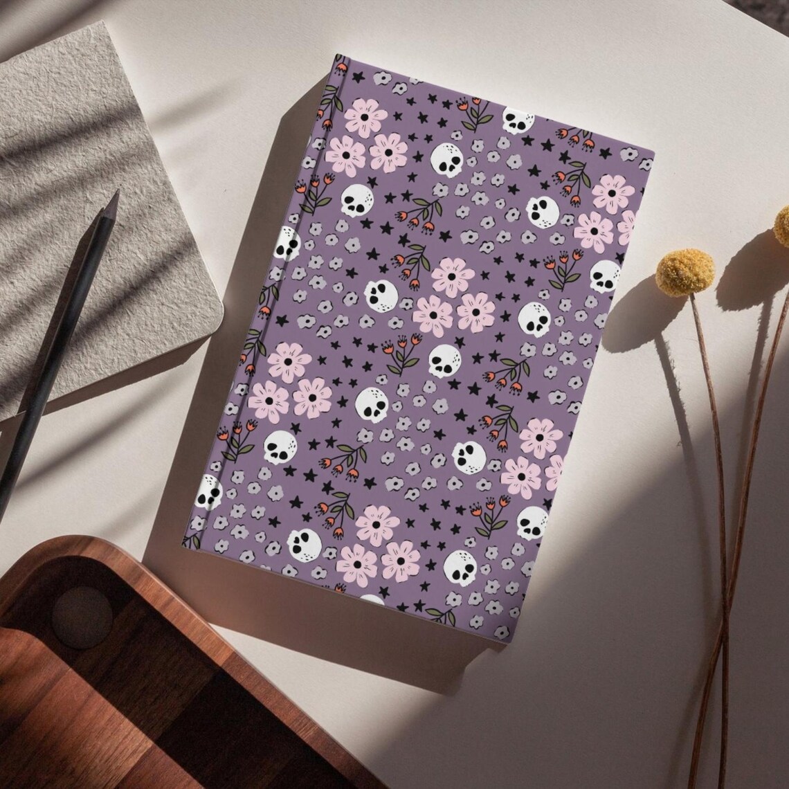 Halloween Floral Skull Seamless Pattern: Purple Background (commercial ...