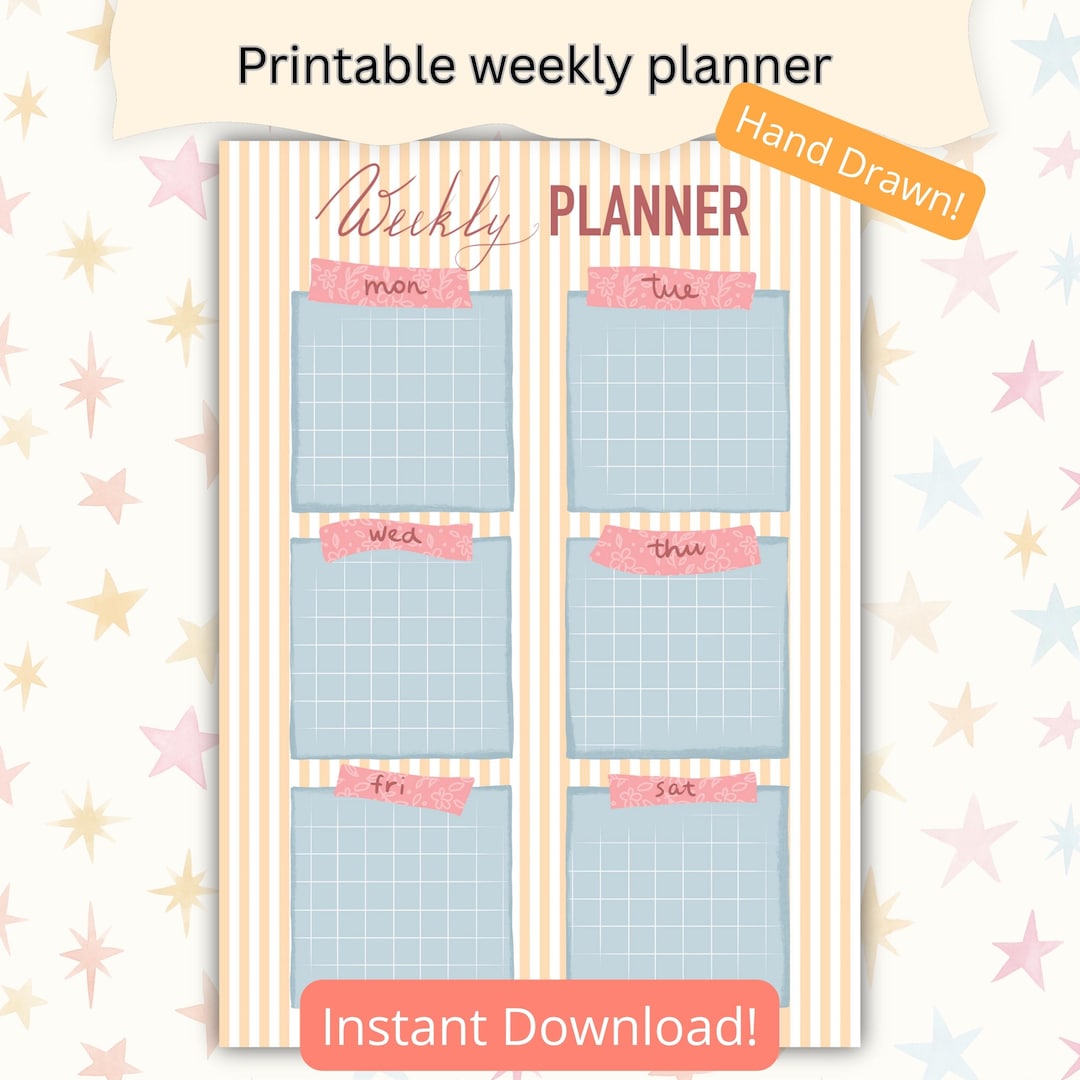 Hand Drawn Weekly Planner, Digital Printable Download, Weekly To-do ...
