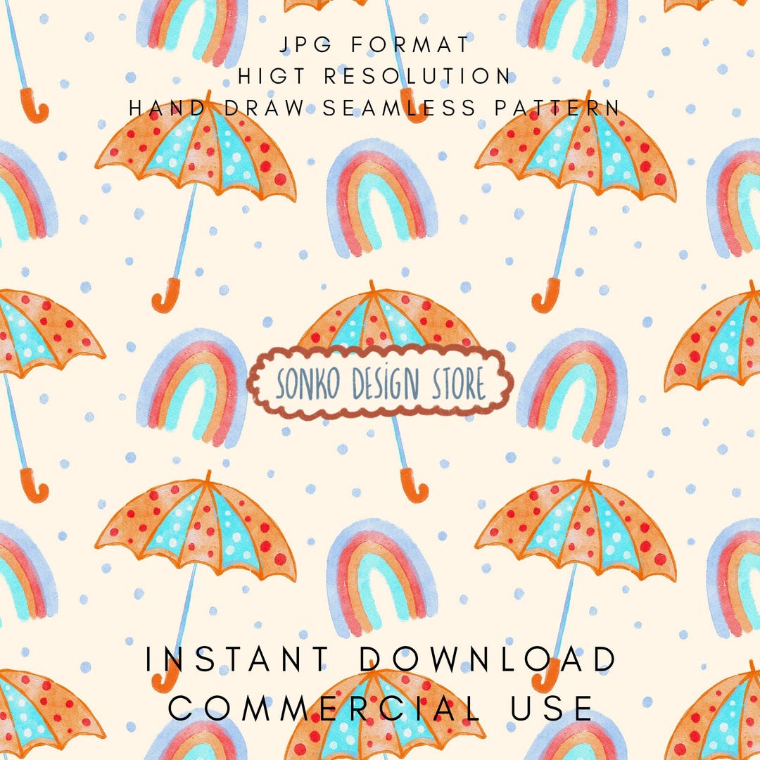 Umbrella and Rainbow Seamless Repeat Pattern, Nursery Fabric Design ...