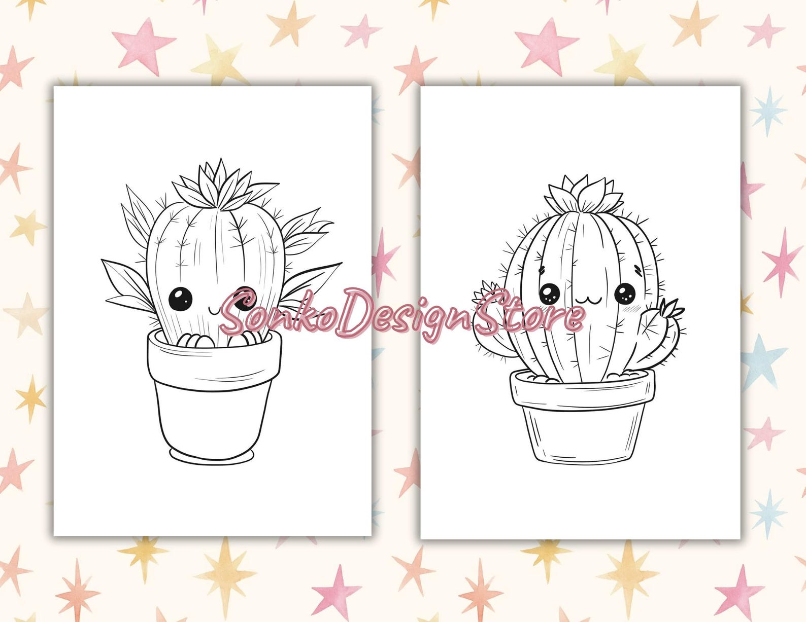 Kawaii Cactus Coloring Book, Printable Art (PDF) - Etsy