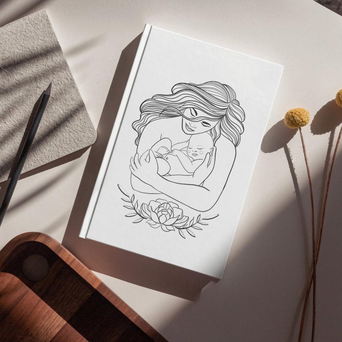 Minimalist Mother and Baby Line Art PNG: Clipart Image (digital ...