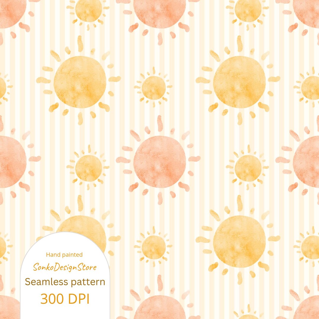Sun Seamless Repeat Pattern: Hand Drawn Boho Sunlight, Nursery Decor ...