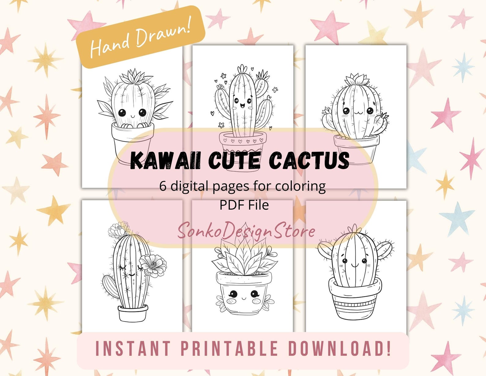 Kawaii Cactus Coloring Book, Printable Art (PDF) - Etsy