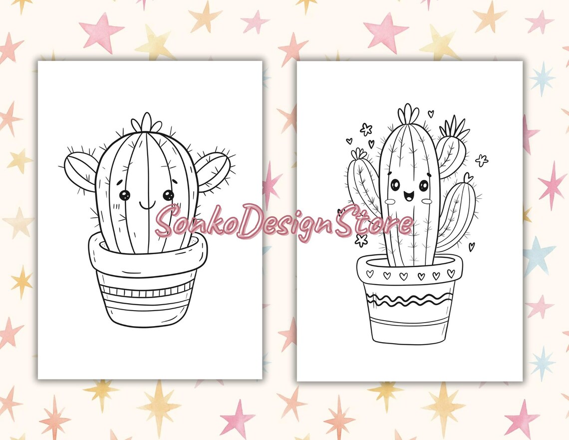 Kawaii Cactus Coloring Book, Printable Art (PDF) - Etsy